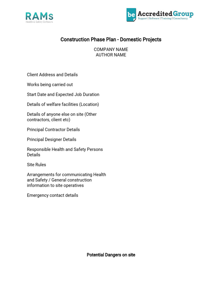 Construction Phase Plan - Domestic Projects | PDF