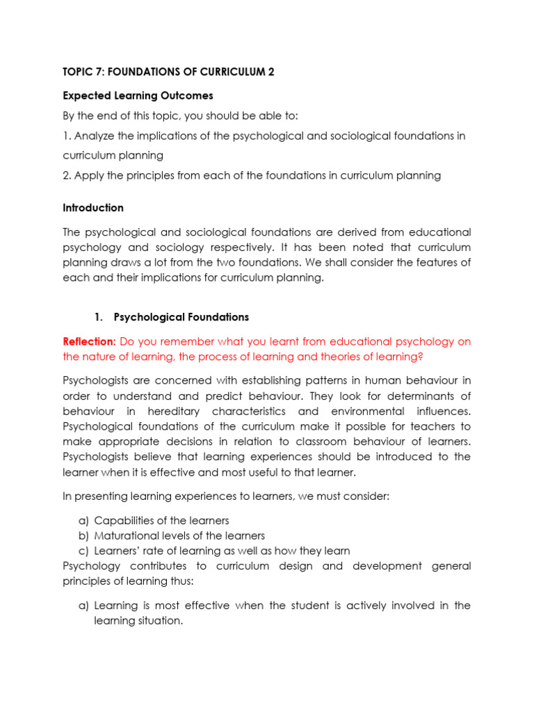 Foundations of Curriculum Development | PDF | Curriculum | Learning