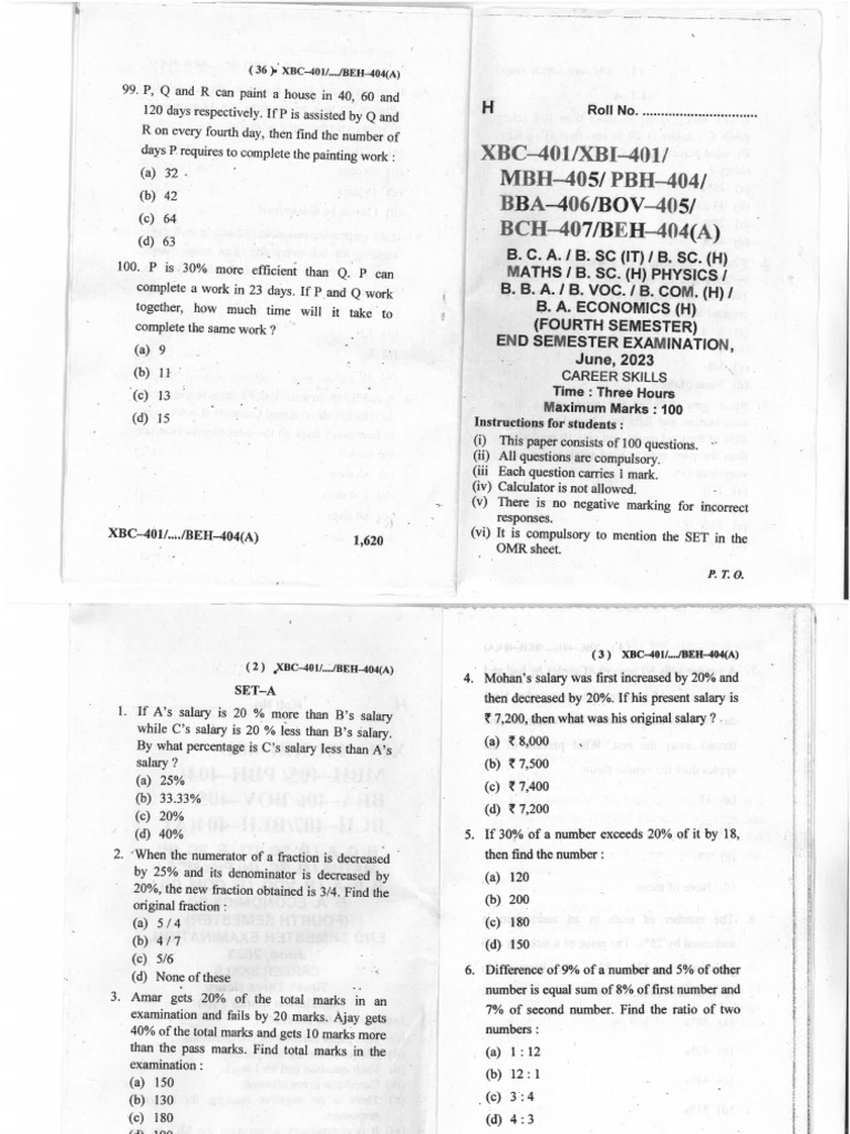 bba406_endsem_2023_jun_setA 1 | PDF