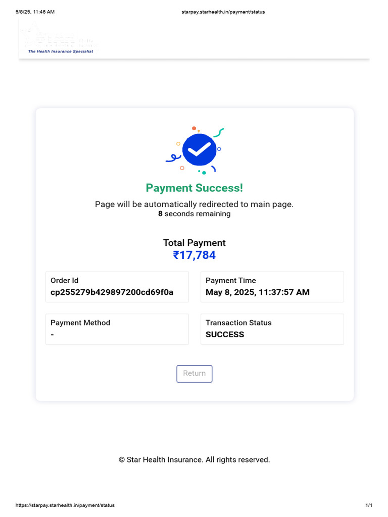 Starpay - Starhealth.in Payment Status | PDF