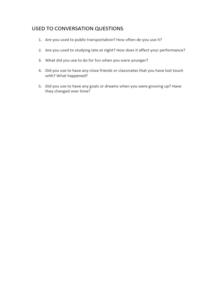 Used To Conversation Questions | PDF