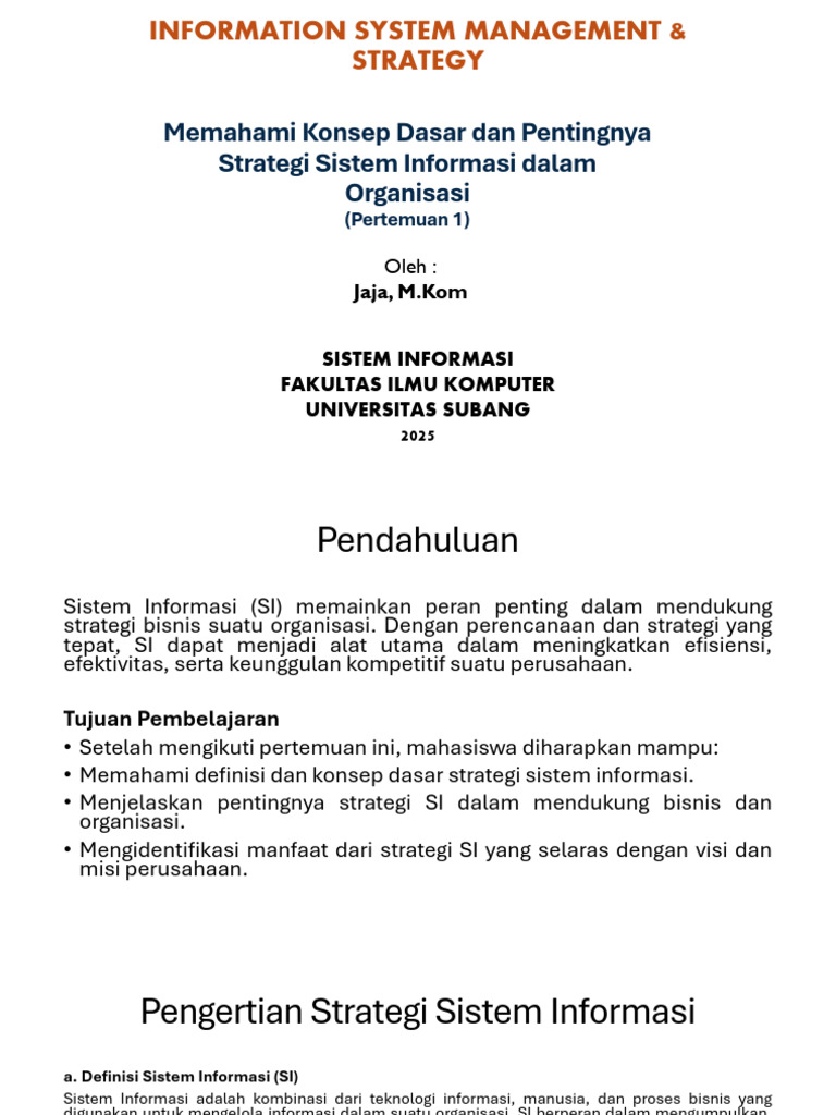 Sesi 1 Information System Management & Strategy | PDF