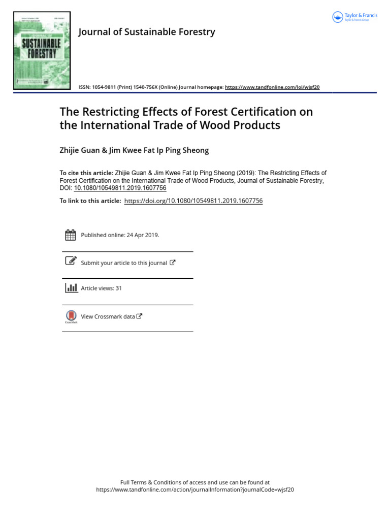 Restricting Effects of Forestry Certification On The International Trade of Wood Products | PDF ...