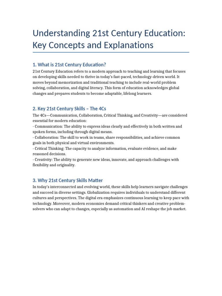 Understanding 21st Century Education Content | PDF