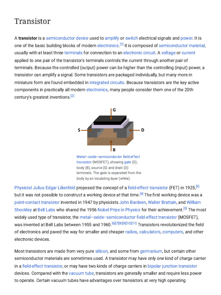Transistor - Wikipedia | PDF | Field Effect Transistor | Transistor