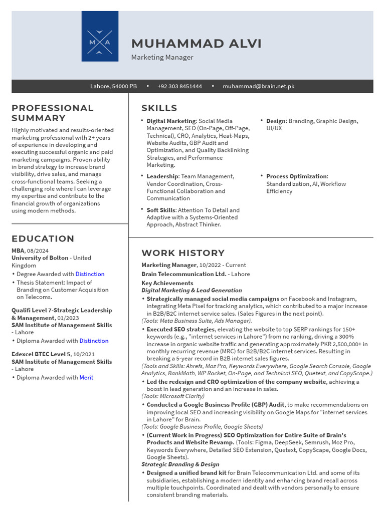 Muhammad Alvi's CV - 2025-2 | PDF | Marketing | Search Engine Optimization