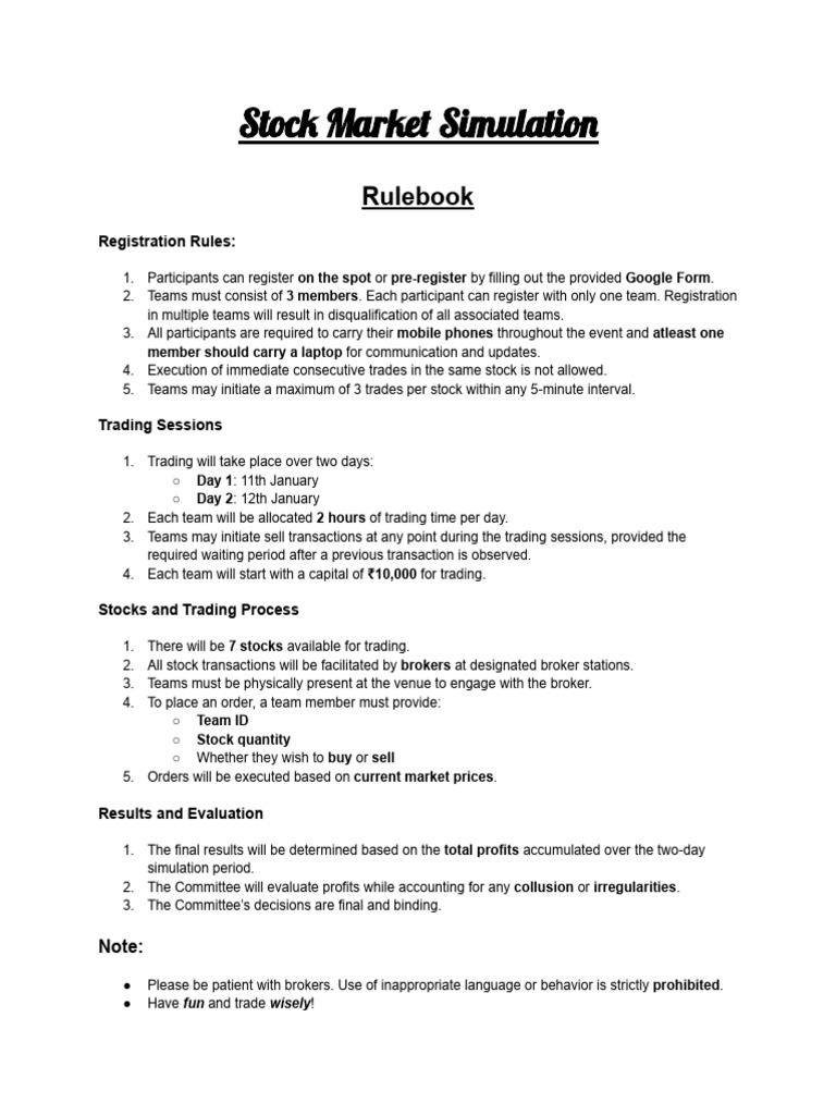 Stock Market Simulation Rulebook | PDF