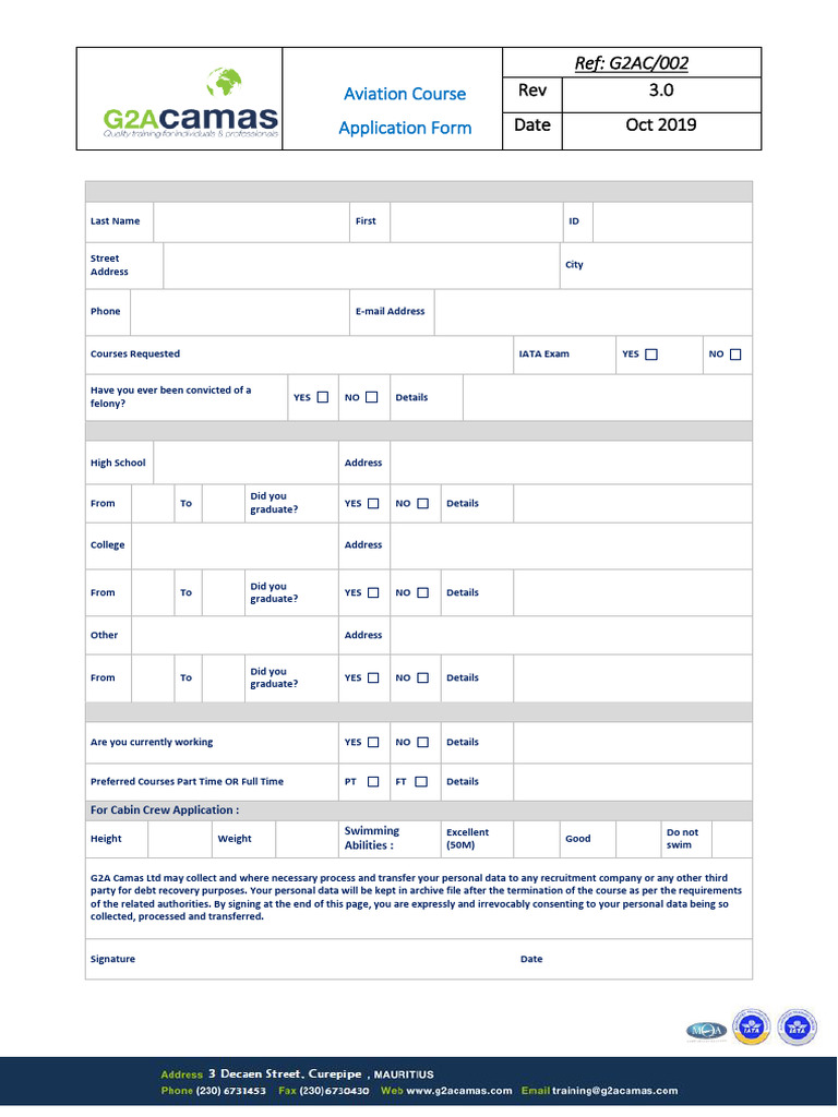 G2AC002 Aviation Courses Application Form V3 | PDF | Disciplines ...