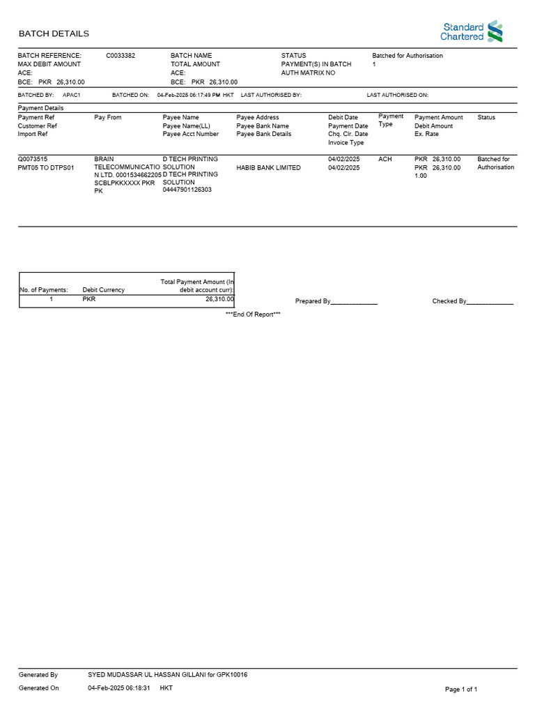 Batch Details: Last Authorised By: 04-Feb-2025 06:17:49 PM Batched By ...