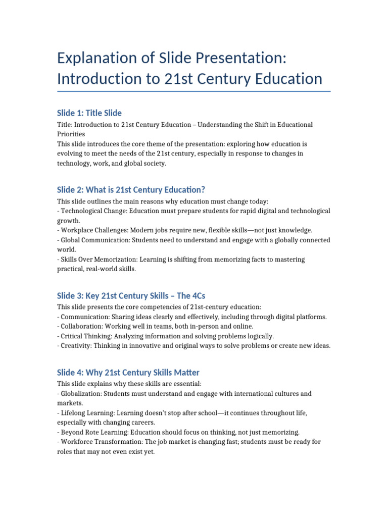 Explanation of 21st Century Education Slides | PDF