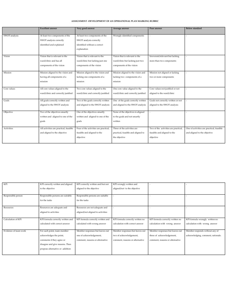 Assignment 1 2024-Development of A Plan Marking Rubric | PDF