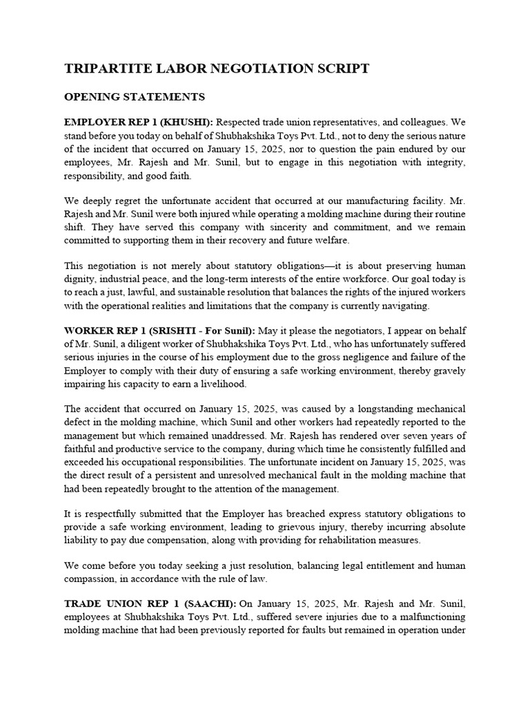 TRIPARTITE LABOR NEGOTIATION SCRIPT | PDF | Employment | Legal Liability
