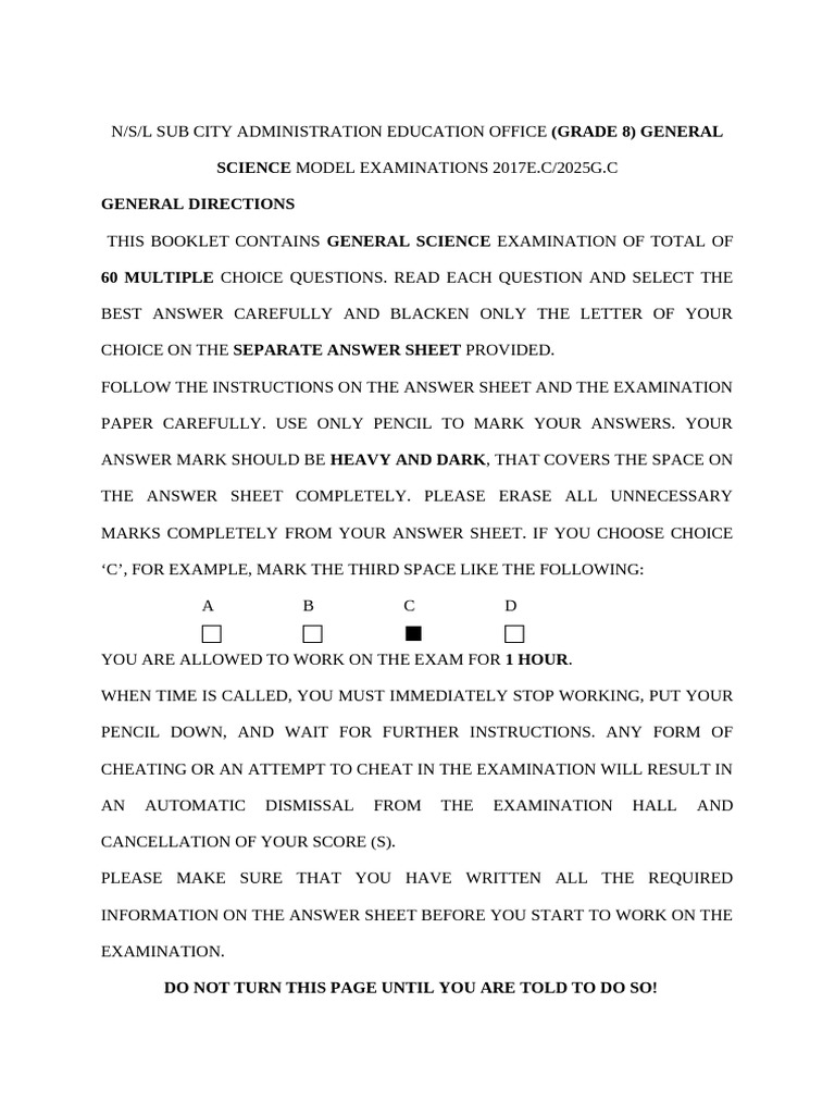 Grade 8 General Science Model Exam 2017 | PDF | Chemical Substances | Atoms