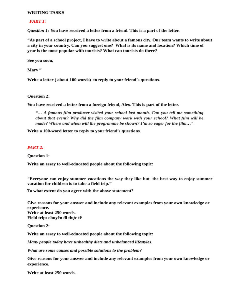 WRITING TASKS | PDF