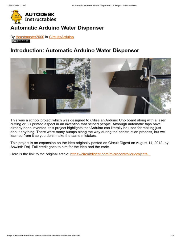 Automatic Arduino Water Dispenser - 9 Steps - Instructables | PDF ...