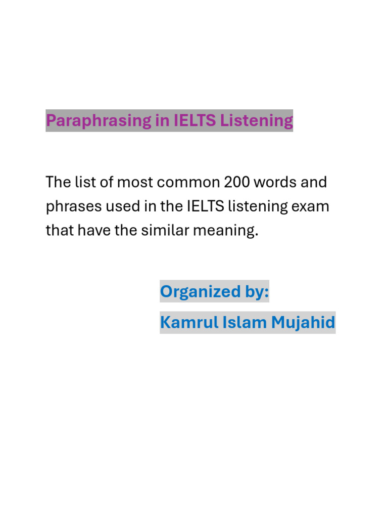 Paraphrasing in IELTS Listening | PDF | Public Transport