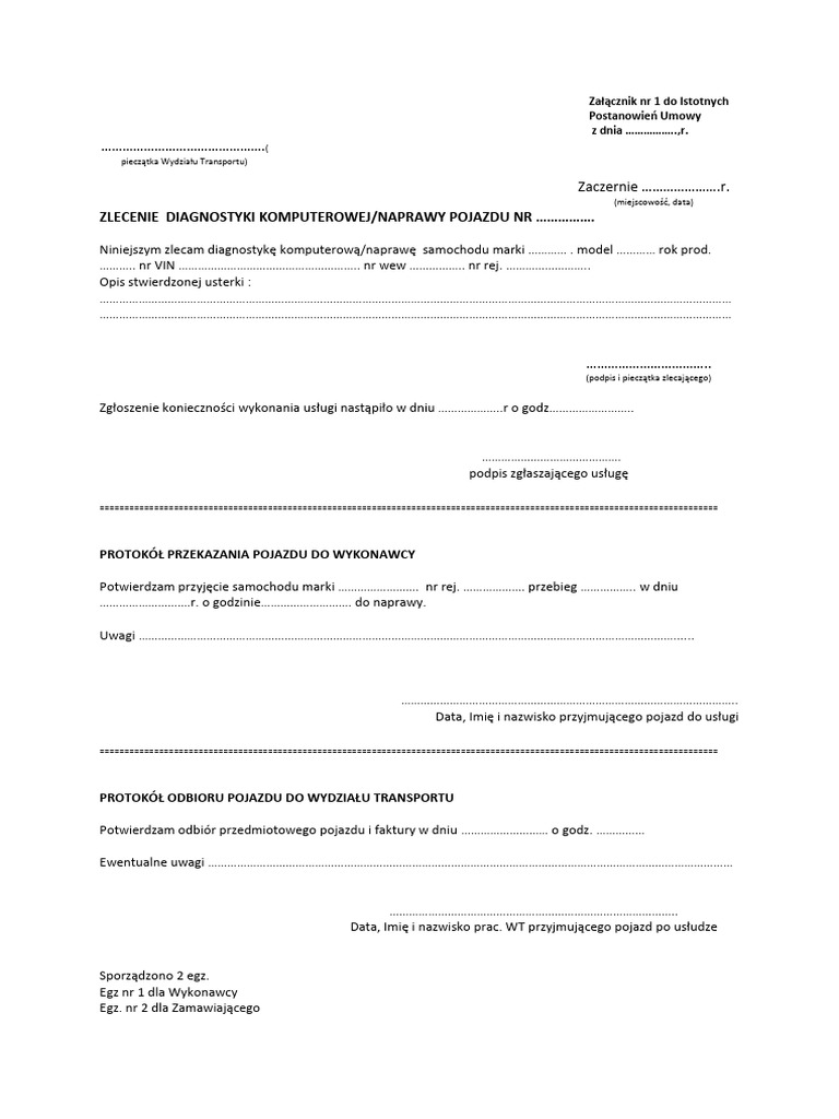 Zal NR 1 Do Umowy-Zlecenie Naprawy | PDF