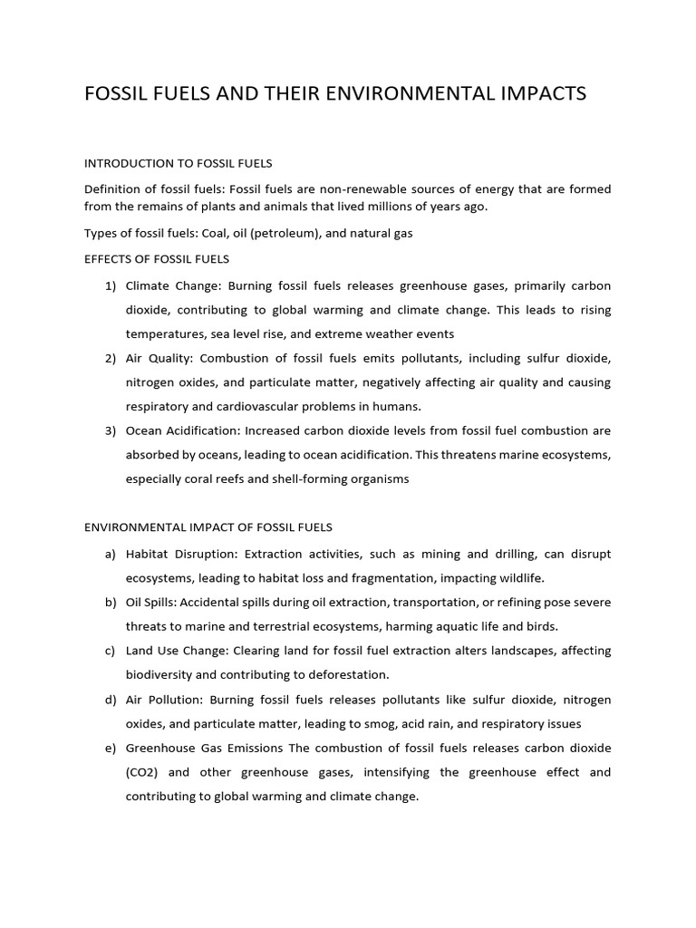 FOSSIL FUELS AND THEIR ENVIRONMENTAL IMPACTS | PDF | Fossil Fuels | Energy Development