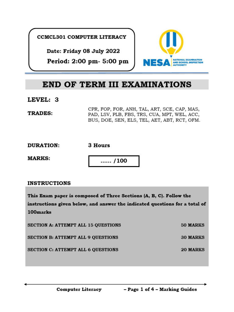 L3 Q.paper - Computer Literacy | PDF | Microsoft Excel | Computing