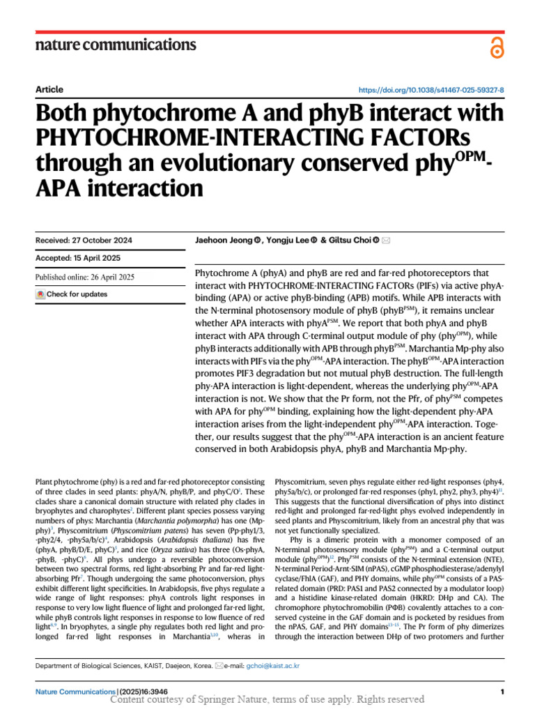 Both_phytochrome_A_and_phyB_interact_with_PHYTOCHR | PDF | Protein–Protein Interaction | Cell ...