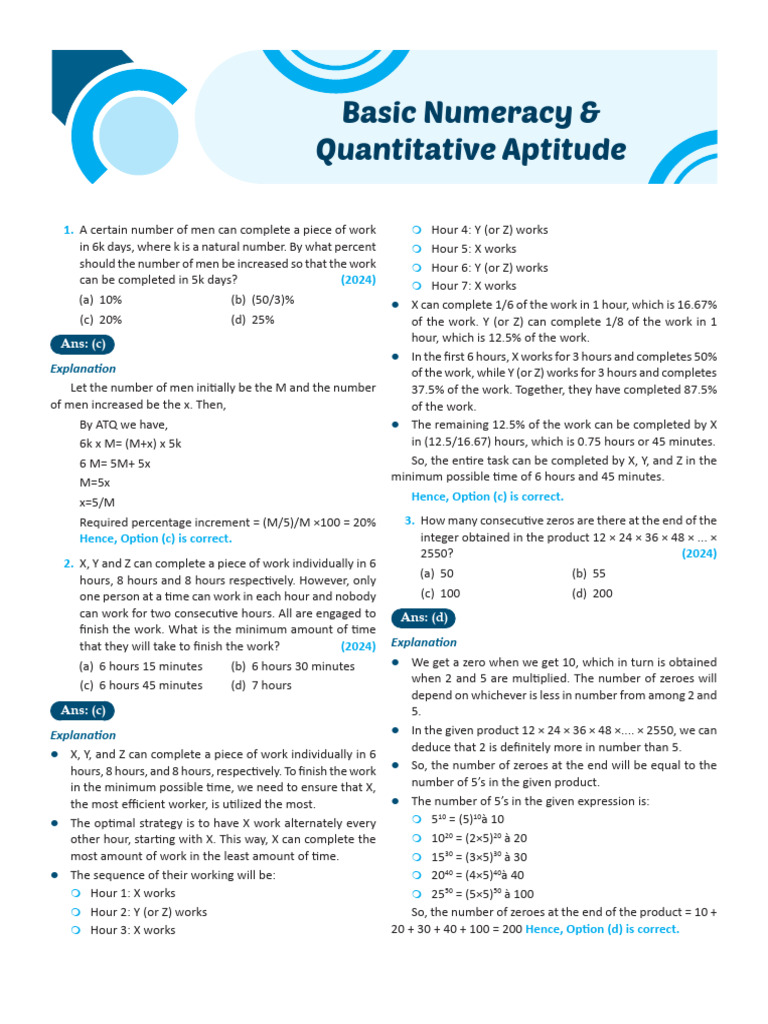 03-Basic Numeracy & Quantitative Aptitude English | PDF | Mathematics | Arithmetic