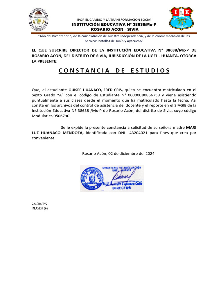 Constancia Fred 2024 | PDF