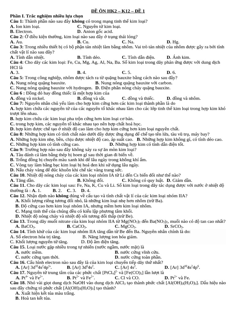 ĐỀ ÔN HK2 K12 Đề 1 4 | PDF