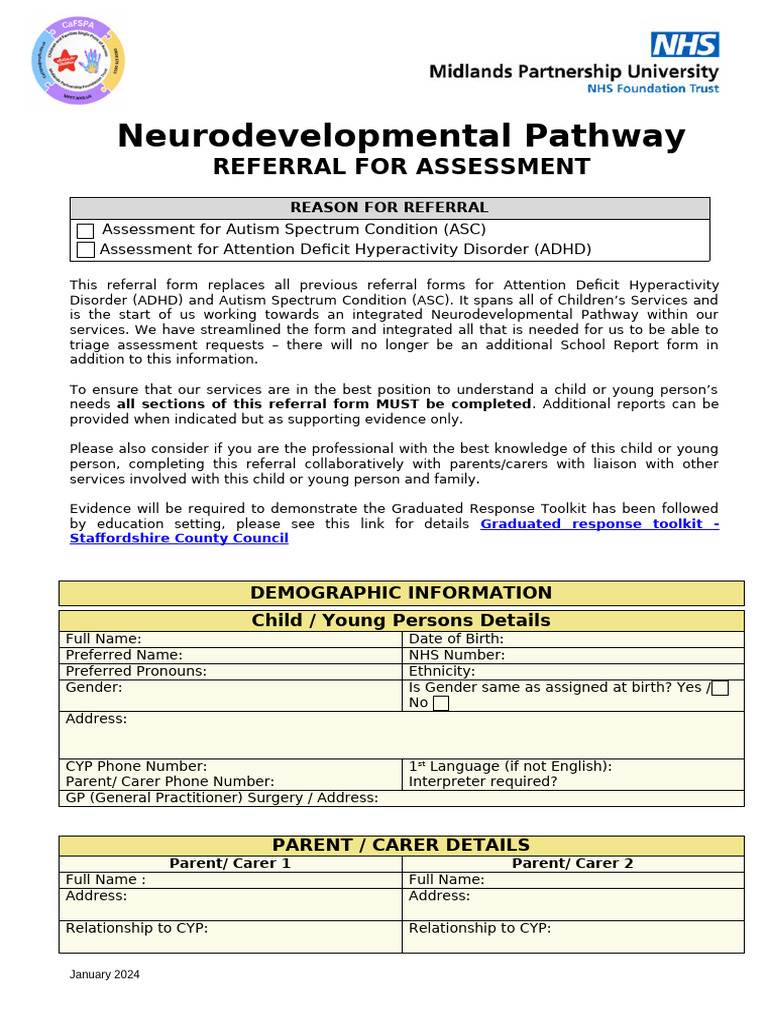 CAMHS Neurodevelopmental Referral Form | PDF | Autism | Attention ...