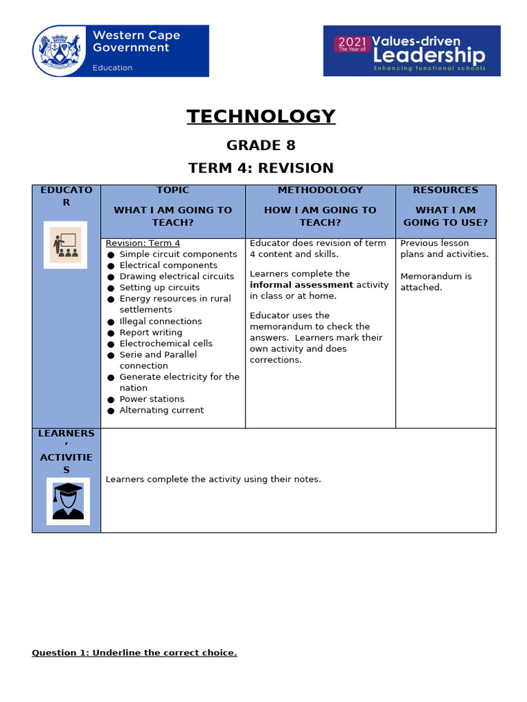 Grade 8 Technology Term 4 Revision Guide | PDF | Series And Parallel ...