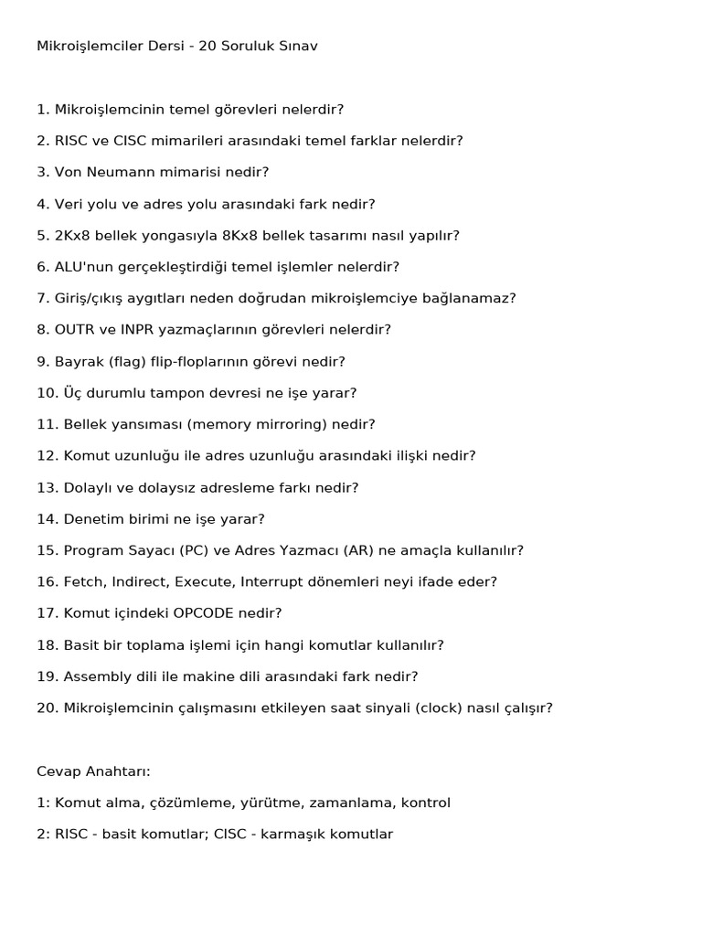 Mikroislemciler Sinav | PDF