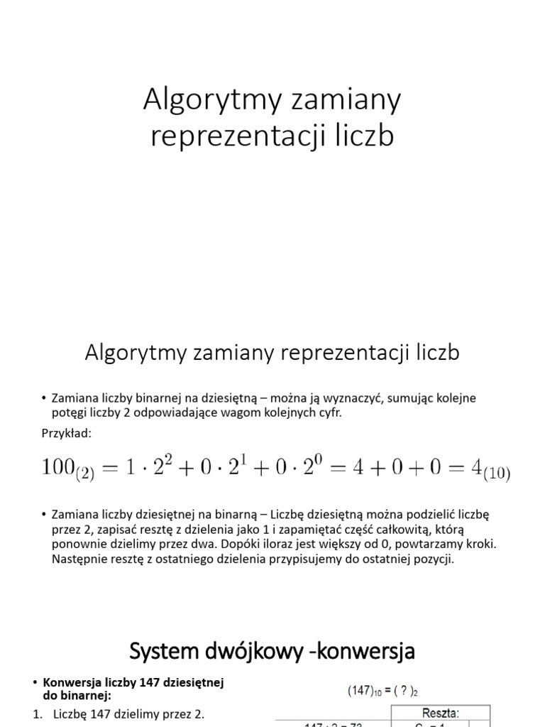 Algorytmy zamiany reprezentacji liczb VII | PDF