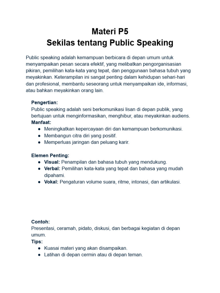 Materi P5 Public Speaking | PDF