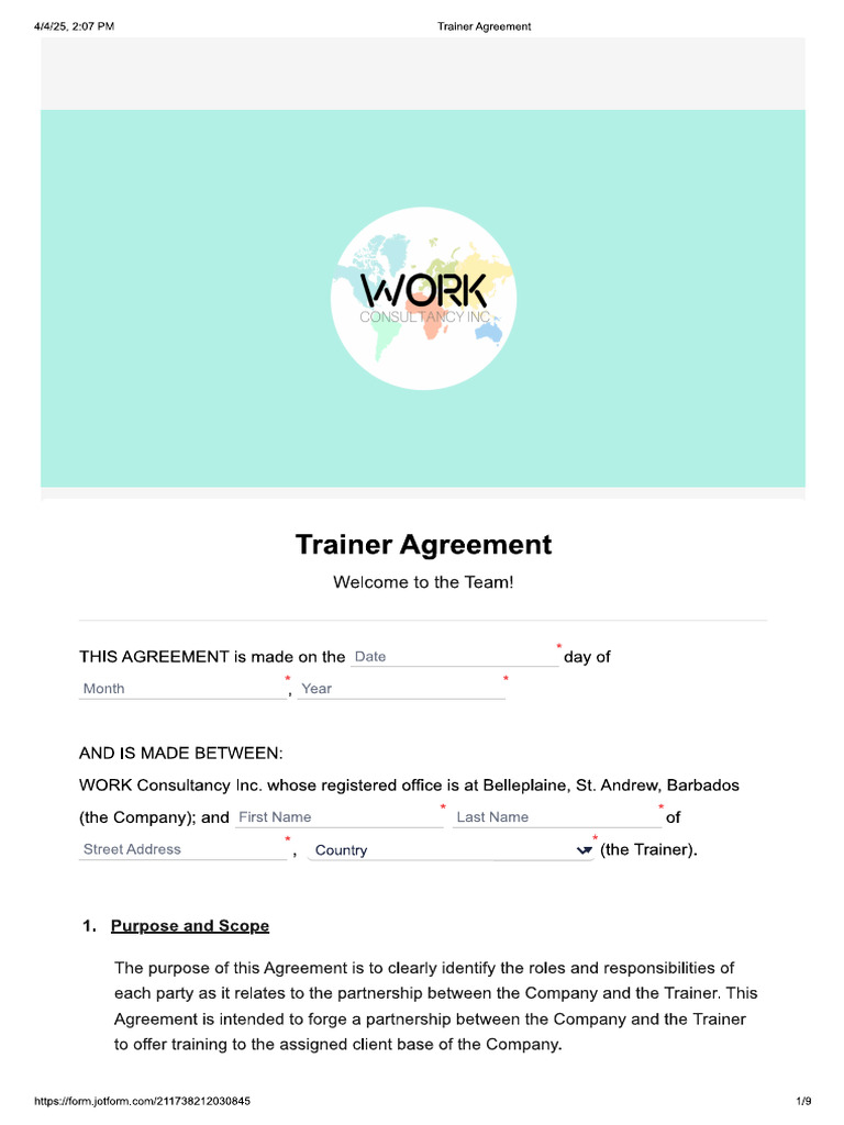 Trainer Agreement Sample | PDF