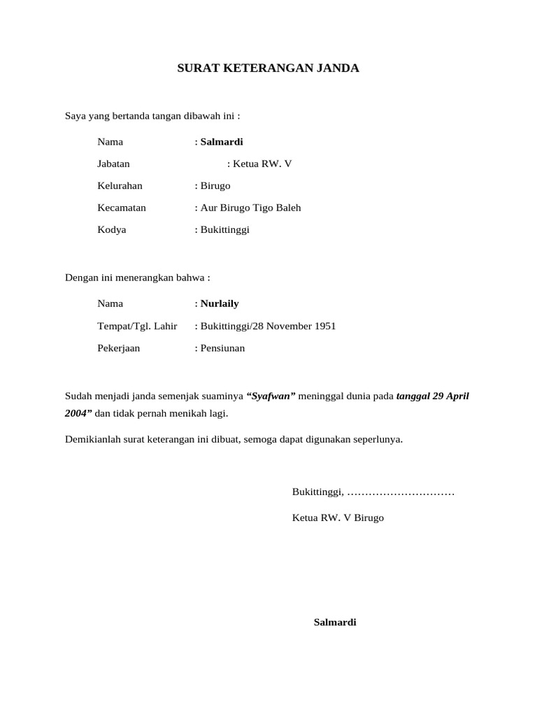 Surat Keterangan Janda | PDF