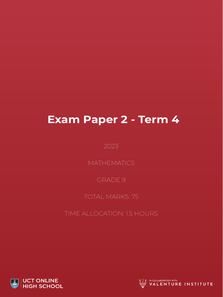 G9 - Mathematics - Term 4 - Exam - Question Paper - P2 | PDF ...