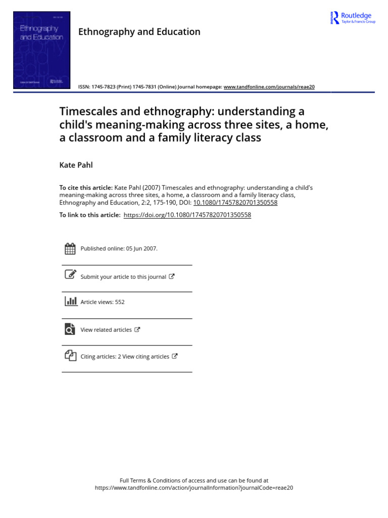 Timescales and Ethnography Understanding A Child S Meaning-Making ...