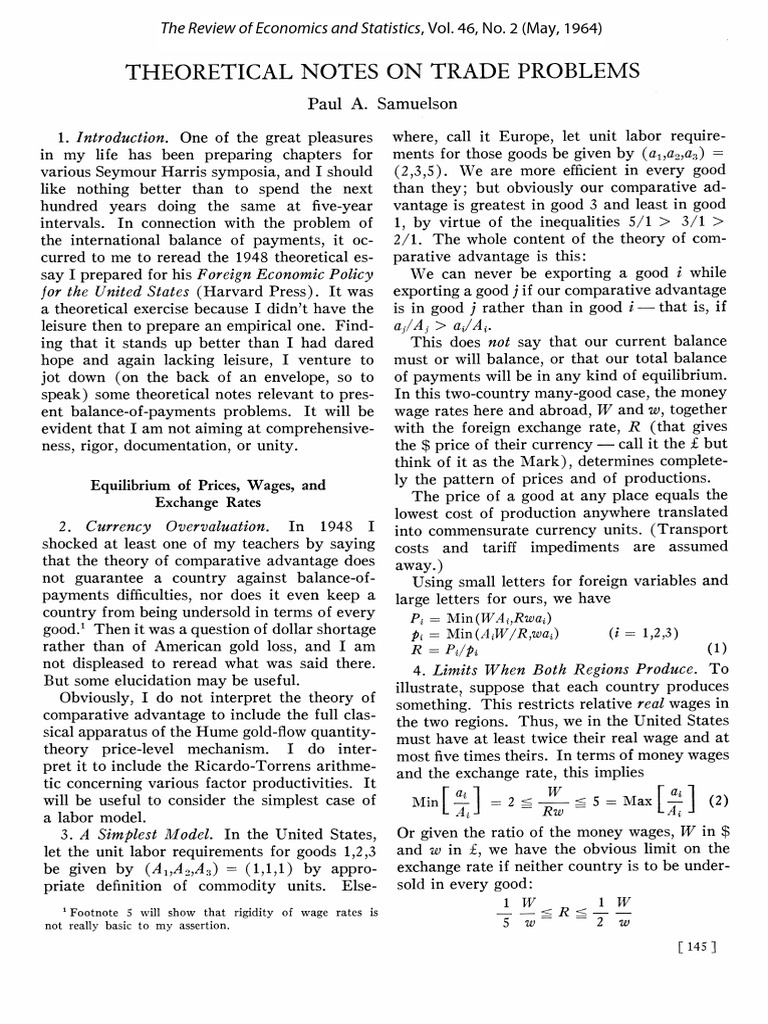 (1964) Samuelson | PDF | Cost Of Living | Purchasing Power Parity