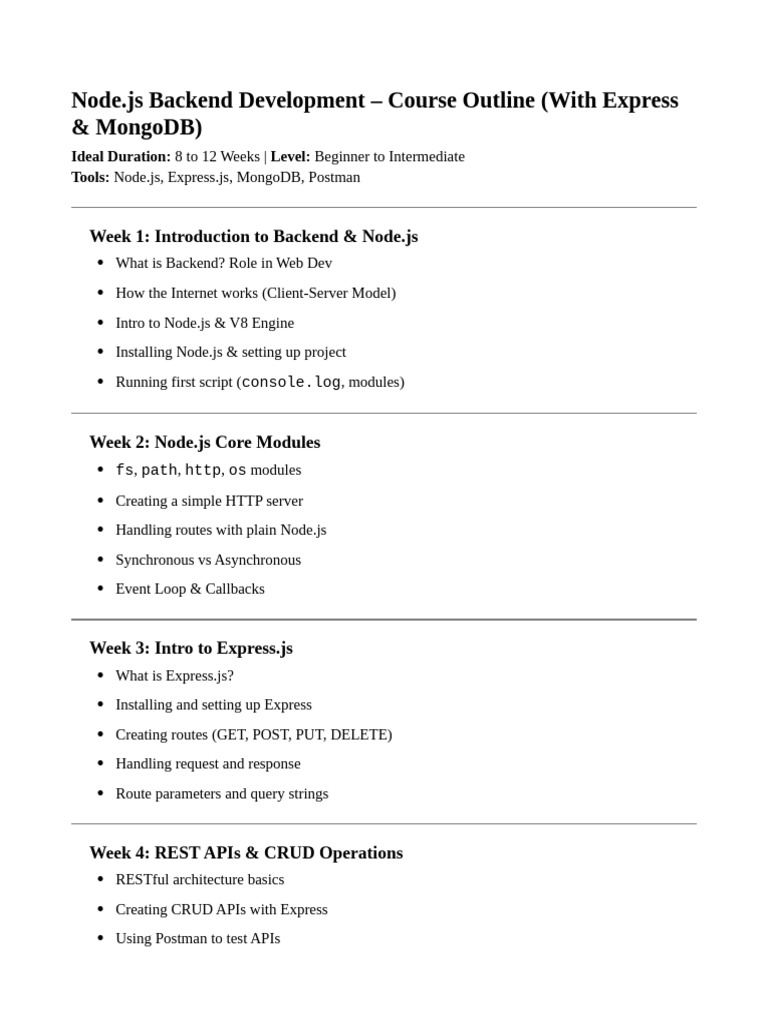 Node.js Backend Development Course Outline | PDF