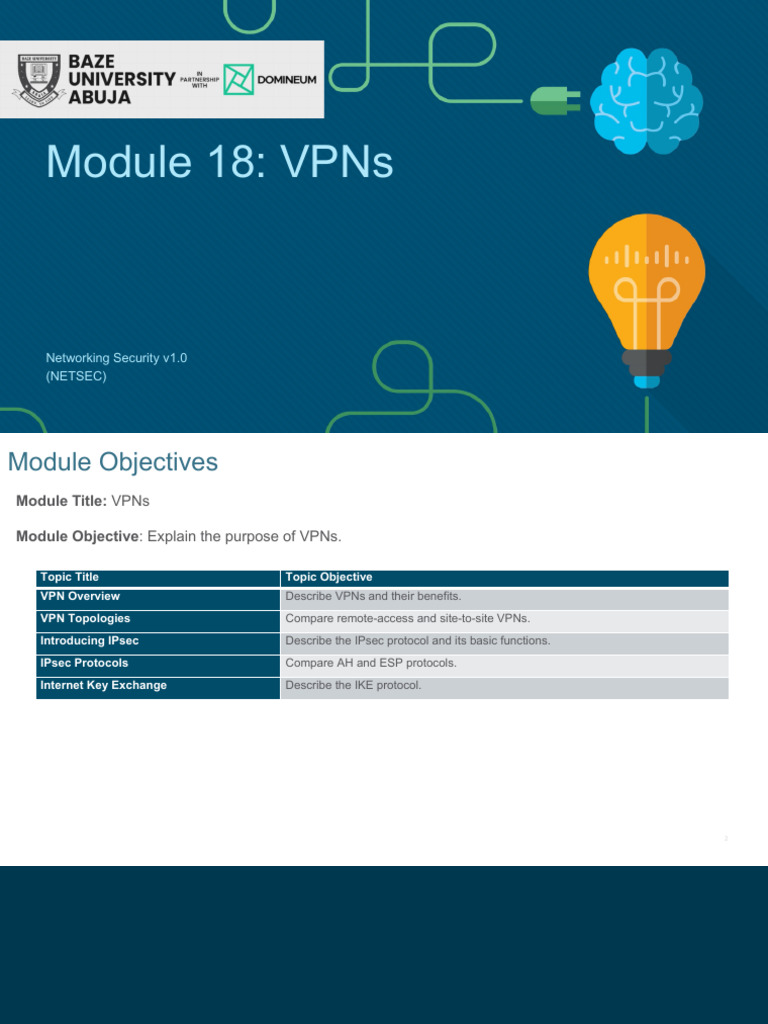 Network Security v1.0 - Module 18 | PDF | Virtual Private Network | Internet Protocols