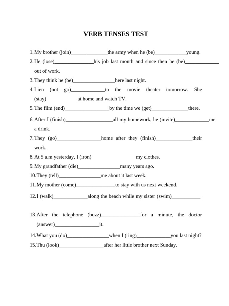 Verb Tenses Practice Test | PDF