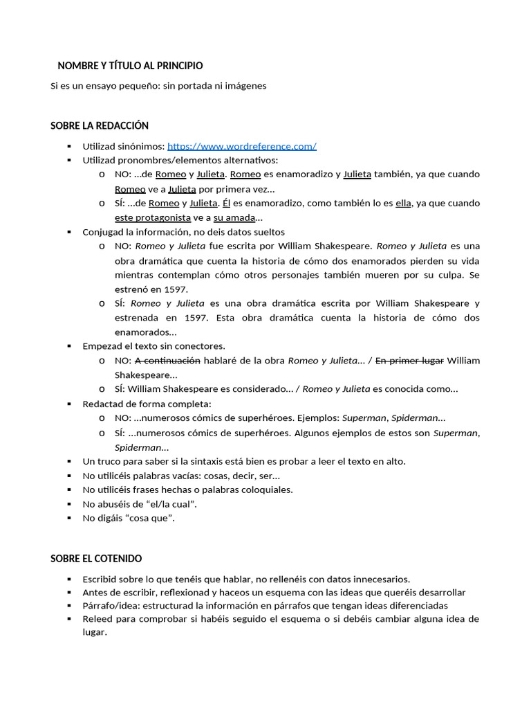 Consejos para Una Buena Redacción | PDF | Romeo y Julieta