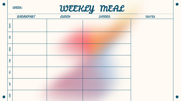 Blue and Pink Simple Weekly Menu Planner Calendar | PDF