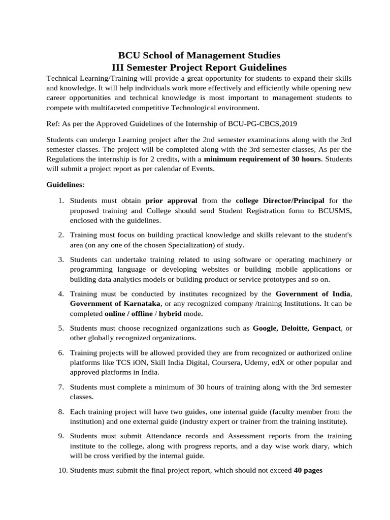 BCU Training Report Guidelines - MBA | PDF