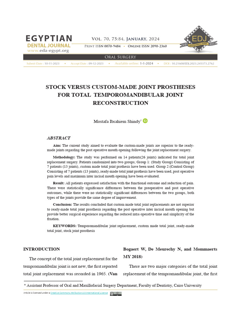 Stock Versus Custom-Made Joint Prostheses For Tota | PDF | Ct Scan ...