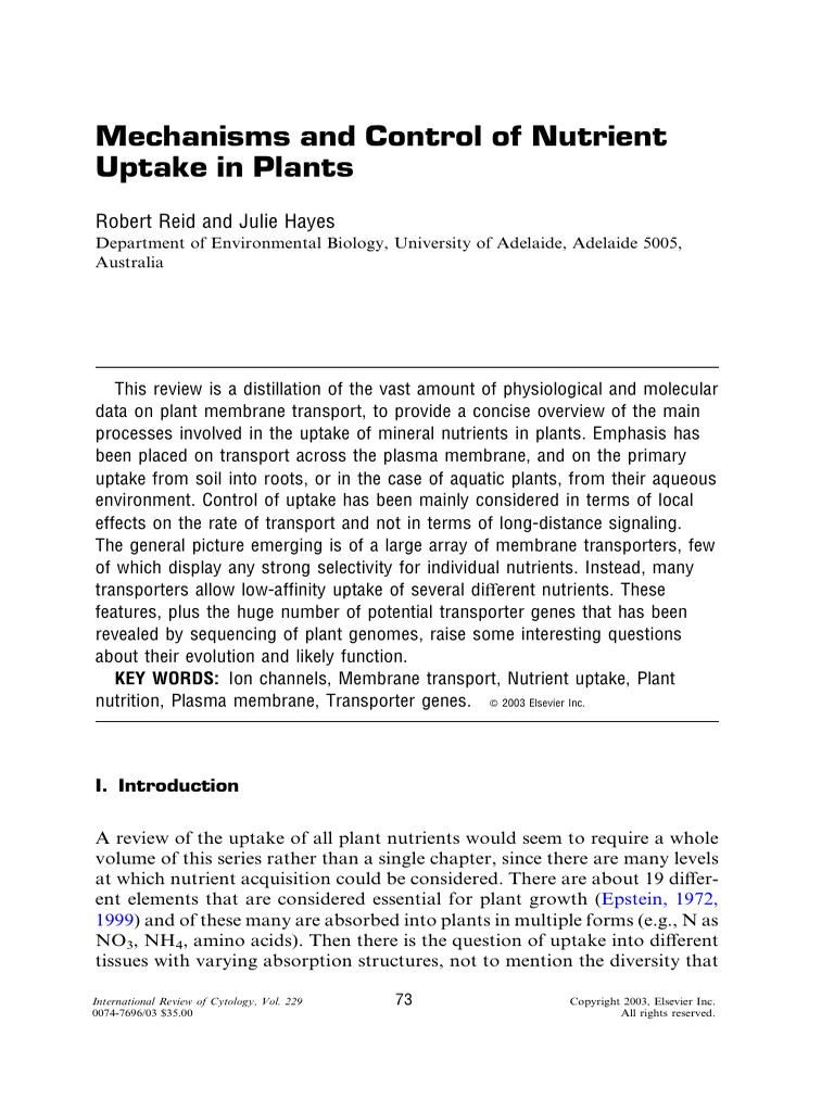 Mechanisms and Control of Nutrient Uptake in Plants | PDF | Membrane ...