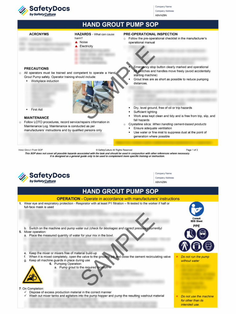 60215-3 - Grout Pump Safe Operating Procedure-SAMPLE | PDF