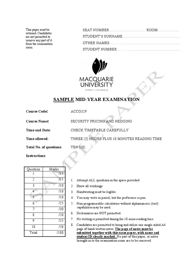 ACCG329 Sample Exam Paper | PDF | Option (Finance) | Swap (Finance)