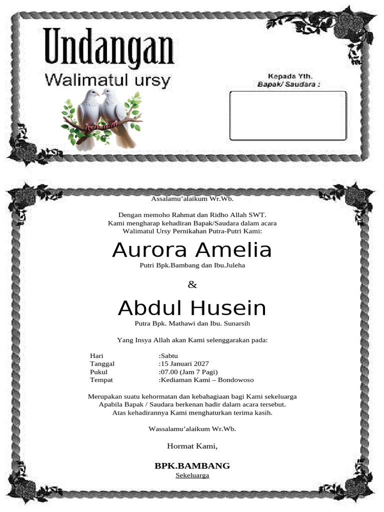 UNDANGAN WALIMATUL URSY 2 AFIFAH | PDF