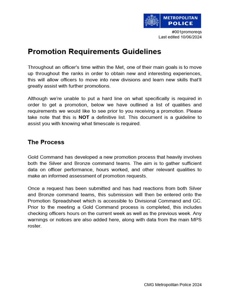 Met Police Officer Promotion Guidelines | PDF | Inspector | Sergeant