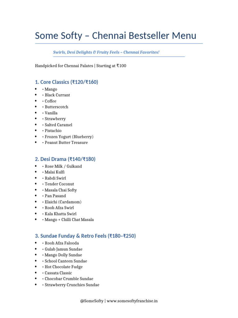 Some Softy Chennai Bestseller Menu | PDF | Cuisine | Foods